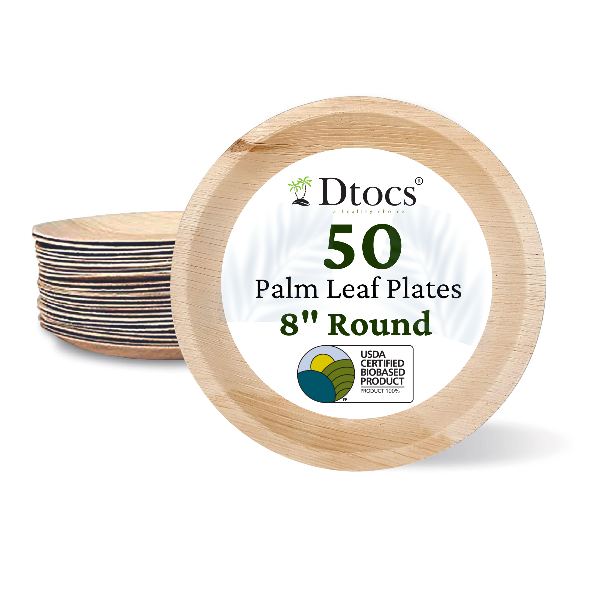 50 Sturdy 8" Round Palm Leaf Disposable Party Plates – DTOCS