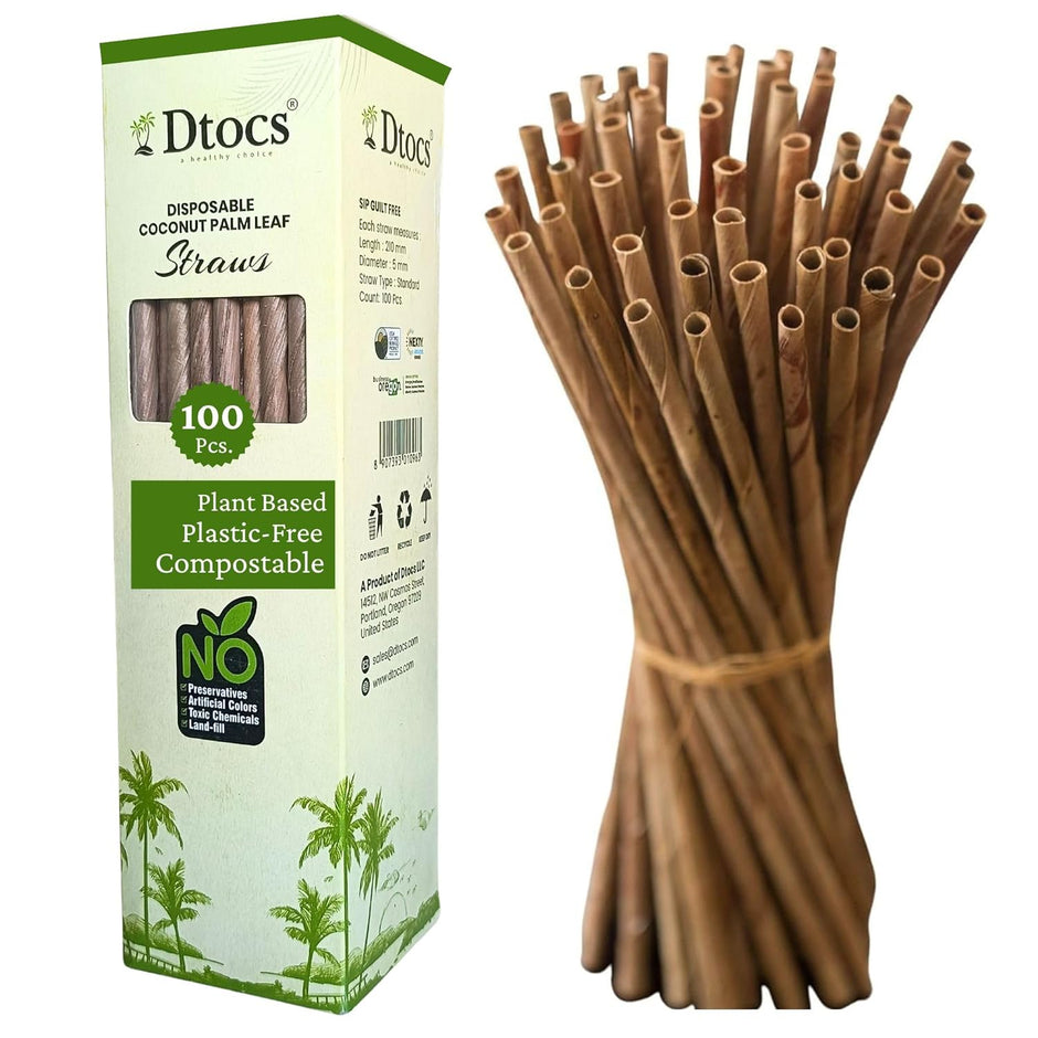 Palm Leaf Disposable Straws, Spoons Cutlery | Compostable, Sturdy – DTOCS