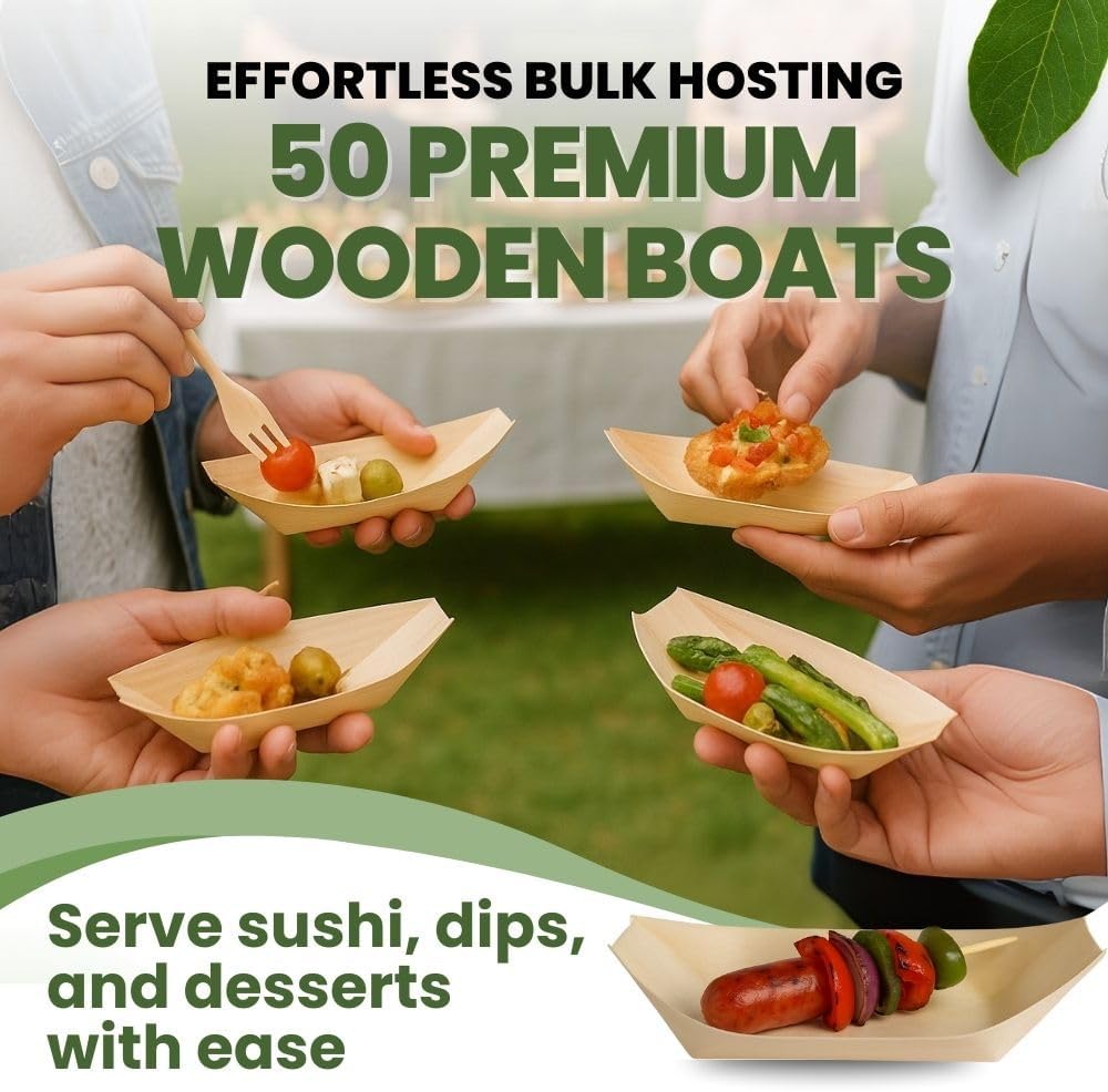 Dtocs Disposable Wooden Boat Plates 50 Pcs – DTOCS
